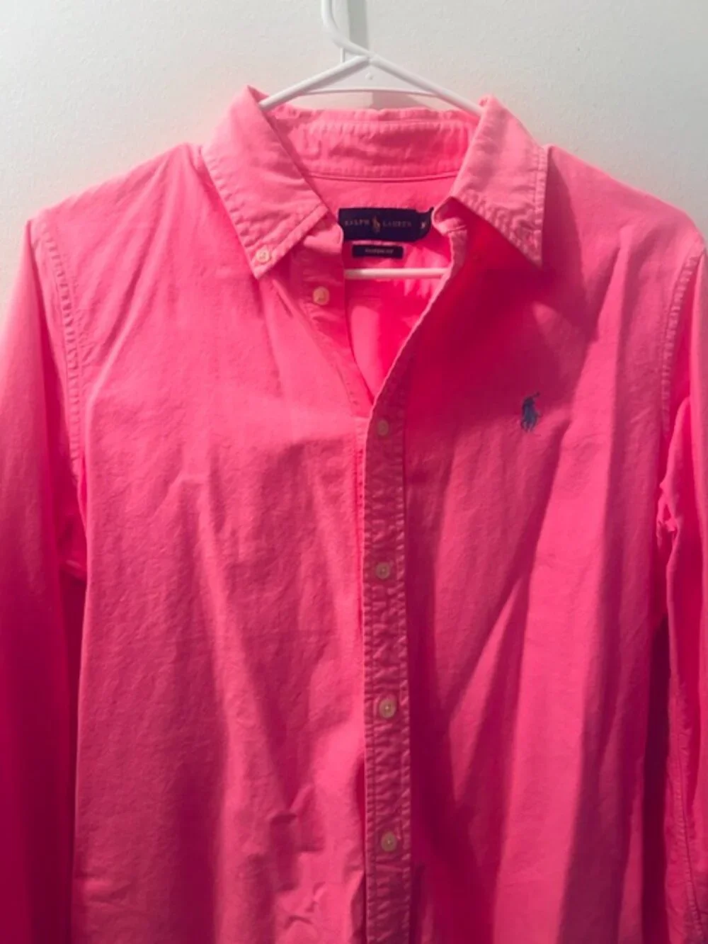 Ralph Lauren | Tops | Ralph Lauren Womens Custom Fit Neon Pink Sky Blue ...